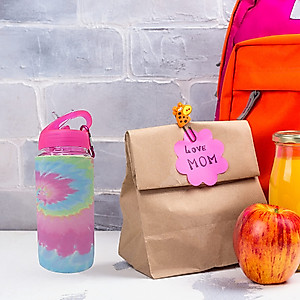 Kid's Pink Lid Water Bottle with Removable Retro Tie Dye Neoprene Sleeve, Fun Drink Bottles for School Lunches or To-Go, 8 Inches