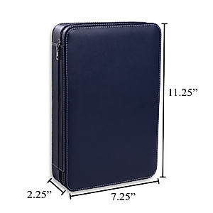 Bey-Berk Custom Personalized Navy Blue GENUINE LEATHER two watches and two sunglasses/eyeglasses travel case with form fitting compartments