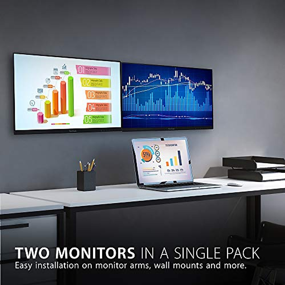 ViewSonic VA2256-MHD_H2 Frameless Dual Pack Head-Only 1080p IPS Monitors with HDMI DisplayPort and VGA for Home and Office Black (Renewed)