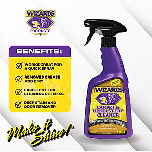 Wizards Carpet and Upholstery Cleaner - Fabric Cleaner Spray Solution for a Fresh & Clean Car - Pet Stain & Smell Remover and Natural Carpet Cleaner - Made in USA - 22 oz