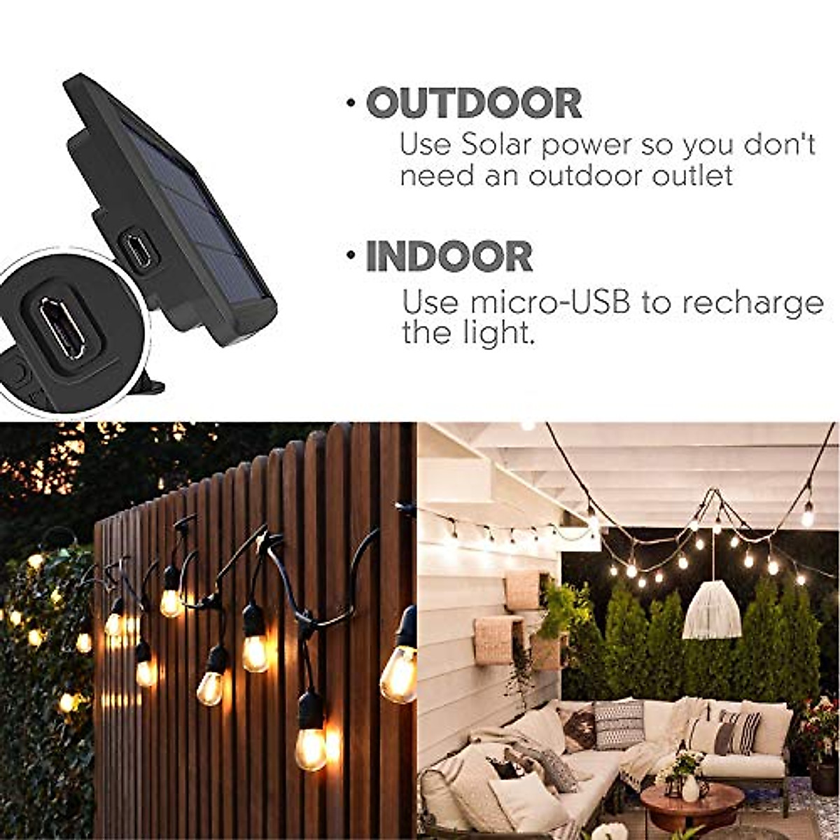 MagicPro Solar String Lights, 15 LED Light Bulbs Solar String Light Waterproof Heavy Duty Outdoor Solar Lights 44 Ft for Garden Yard Deck Warm White