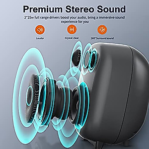 BESTISAN 50 Watt Powered Bookshelf Speakers with Bluetooth 5.0 and Wired Optical RCA Input Port, Bass and Treble Adjustable, Deep Bass, 3 Audio Mode Design, Remote Control
