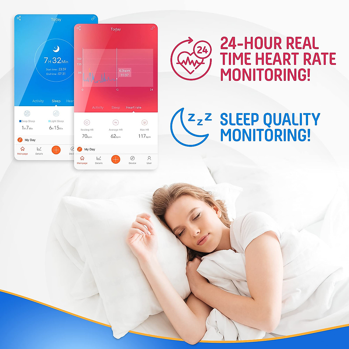 OCTANDRA Active VeryFitPro Fitness Tracker Heart Rate Sleep Monitor 0.96" Activity Step Counter Pedometer IP67 Waterproof Smart Band Exercise Running Smart Watch for Men Women (ID115Plus HR) (Black)