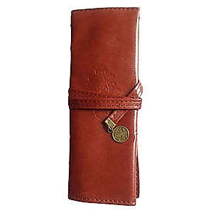 Pencil Bag Pen Pouch Leather Vintage 21x8cm Brown Roll Up Case Retro Stationery Storage School Supply Pen Case Leather Pencil Bag,Pencil Leather Roll Pouch,Pencil Pouch Bag,Pencil Roll