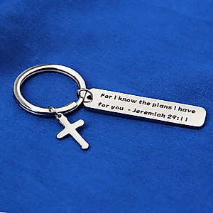 HOLLP Religious Jewelry Jeremiah 29:11 Keychain For I know The Plans I have For You Christian Gift Cross Charm (Keychain)