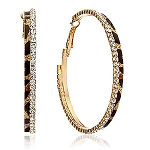 Gemini Women Fashion Leopard Print Crystal Big Round Hoop Earrings Gm148, Size 5cm, Color: Gold