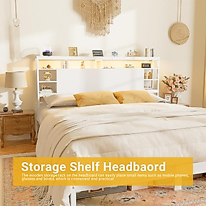 Unikito King Size Headboard with Storage, Headboards with Power Outlets and RGB LED Light, Sturdy Head Board for King Size Bed, Stable King Headboard Only for Bedroom, Dorm Room, Guest Room, White