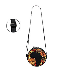 ALAZA Africa Map On Ethnic Pattern Round Crossbody Bag Canvas Purse Messenger Bag