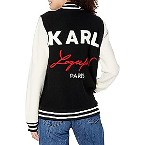 KARL LAGERFELD PARIS Women's Knit Bomber Jacket, Black, Medium