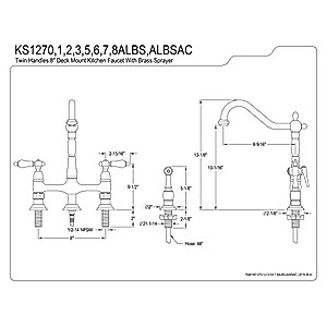 Kingston Brass Elements of Design ES1272ALBS New Orleans 8' Center Kitchen Faucet with Side Sprayer, 8-3/4', Polished Brass