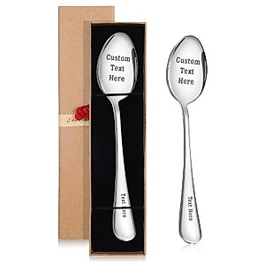 Atdesk Custom Spoon, Stainless Steel Coffee Spoon, Engraved Name Ice Cream Spoon, Anniversary Birthday Christmas Gifts, Mirror Finished & Dishwasher Safe (1)