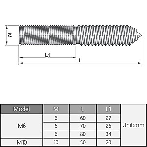 Yinpecly M6x60mm Zinc Plated Carbon Steel Double Headed Hanger Bolts 2.36 inch Length Self Tapping Screw for Furniture Installation Silver Blue Tone 8Pcs