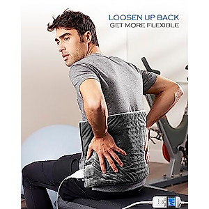 Boncare LCD Digital Control Extra Large Heating Pads for Back Pain Relief and Cramps with Auto Shut Off Fomentera de Calor Super Soft Moist/Dry Heat 12” x 24” (Light Gray)