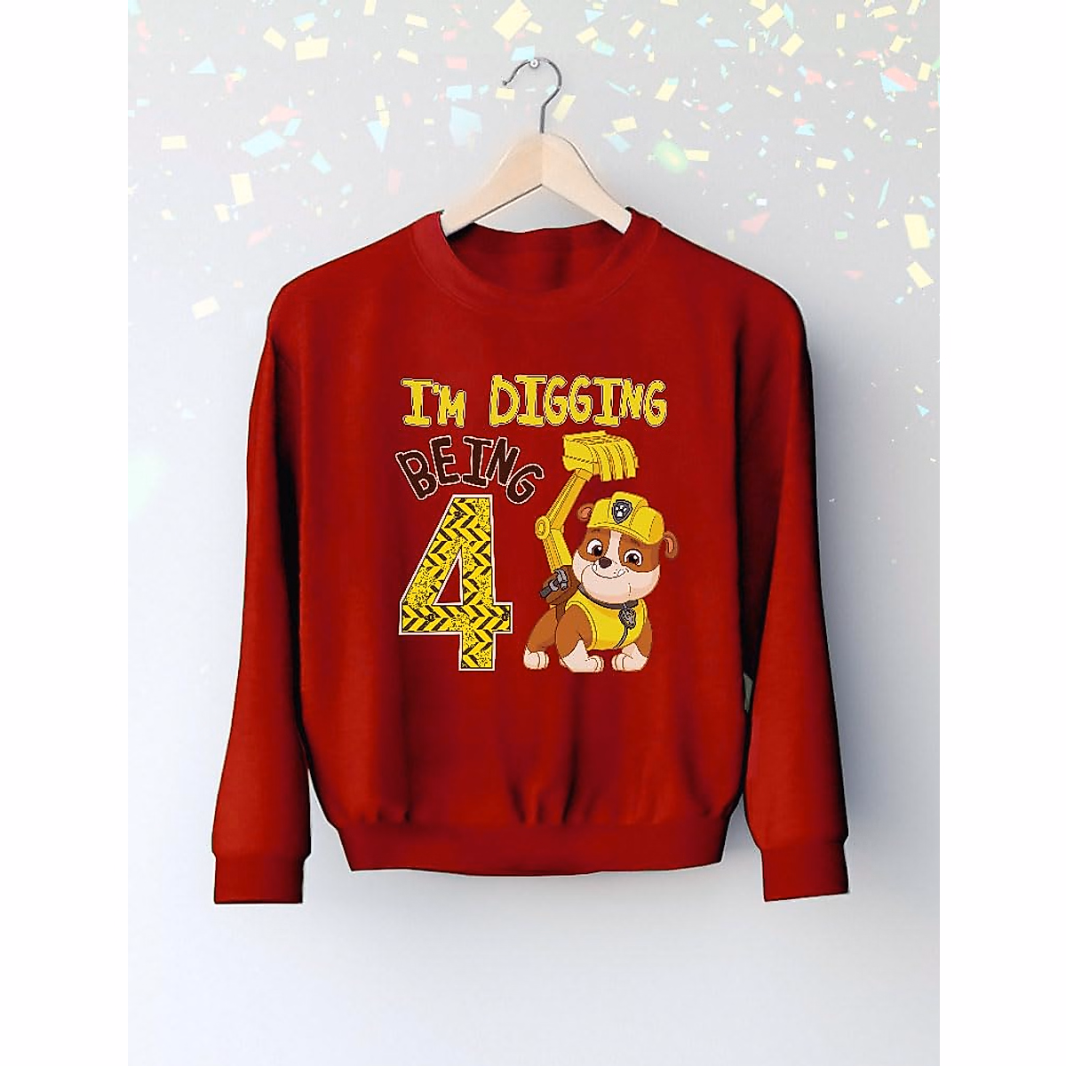 Paw Patrol Four Birthday Shirt Rubble Digging 4 Year Birthday Shirt Boy Red