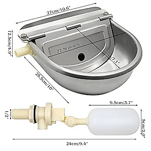 MUDUOBAN Automatic Water Bowl with Float Valve Stainless Steel Water Feeder Trough for Livestock Animal Horse Cattle Sheep Hog Goat Pet Dog