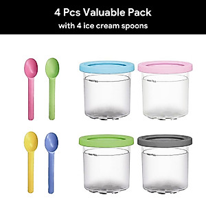 ChooKaChoo Upgraded Containers Replacement for Ninja Creami Pints and Lids, Compatible with NC301 NC300 Series Ice Cream Maker, Leak-proof Lids, BPA Free, Dishwasher Safe, Grey/Lime/Pink/Aqua (NC301)