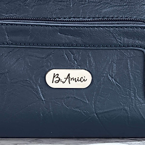 B.AmiciTM Margot Westhampton Organizer Hobo, Leather Exterior, Built-In Wallet Pocket, Over The Shoulder/Crossbody Bag, Women’s, Gray Design – Measures 12" Wide x 9" High x 3" Deep