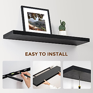 Floating Shelves Black 36 Inch Long, 9" Deep Floating Shelf Wall Mounted, Rustic Deep Bookshelf, Large Display Storage Shelves for Bathroom, Bedroom, Kitchen, 36"W x 9"D x 1.5"H, Set of 2