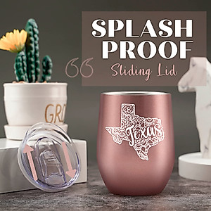 Onebttl Us States Themed Travel Homesick Gift, Souvenirs for Women, 12oz Stainless Steel Wine Tumbler with Lid, Perfect for Christmas, Moving Gift - Texas Rosegold