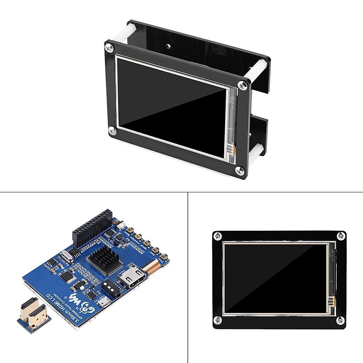 fosa 1080P 60fps 3.5 inch HDMI LCD Screen Display for Raspberry Pi 3 Mode B+,3 Mode B, Pi 2 Model B, Pi Model B+, Pi Model A+ IPS Wide Viewing Angle Display with Black Acrylic Protective Case