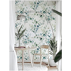 HAOKHOME 93042 Peel and Stick Wallpaper Green/White Eucalyptus Leaf Floral Wall Mural Home Nursery Boho Decor 17.7in x 9.8ft