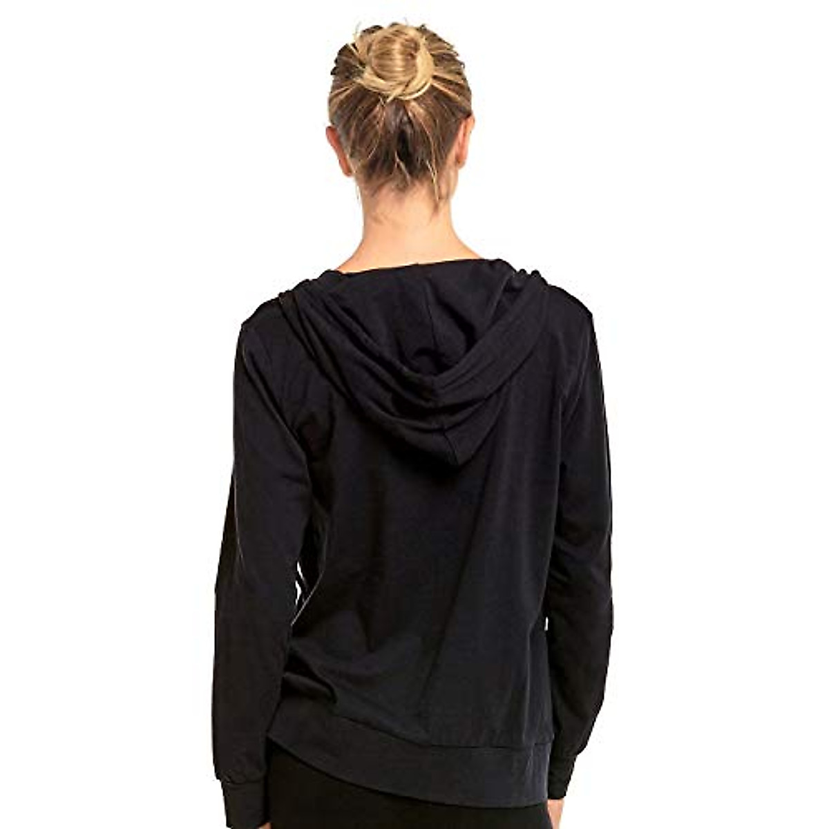 Sofra Teejoy Women's Thin Cotton Zip Up Hoodie Jacket Black Large