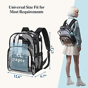 PACKISM Clear Backpack, Large Clear Backpack Heavy Duty Sturdy Shape Transparent Backpack, PVC See Through Backpack Clear Bookbag for Student, School, Workplace, Travel, Black