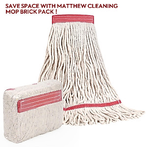 Matthew Cleaning Heavy Duty Mop Head Commercial Replacement for General and Floor Cleaning , Wet Industrial Blue Cotton Looped End String Head Refill (Pack of 6) White