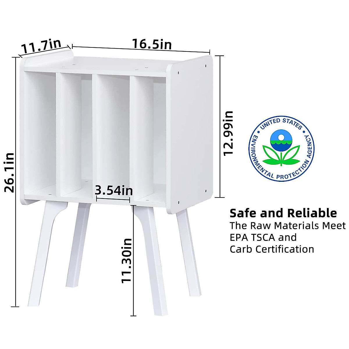 LELELINKY Small Record Player Stand - Width 11.7 In, White Vinyl Record Storage Table with 4 Cabinet Up to 80 Albums, Vinyl Holder with Wood Legs,Turntable Stand Display Shelf for Bedroom Living Room