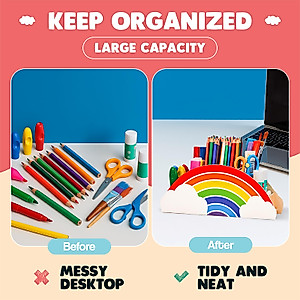 GAMENOTE Wooden Pen Holder & Pencil Holders - Rainbow Supply Caddy Phone Holder Desk Organizer for Office Supplies Makeup Brush Classroom Organization for Women & Kids