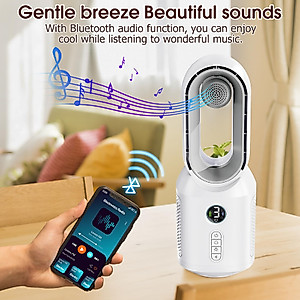 Desk Bladeless Fan with 3 Speeds, 13" Small Fan with Light, Portable Quiet Fan for Bedroom Home, Office, Travel