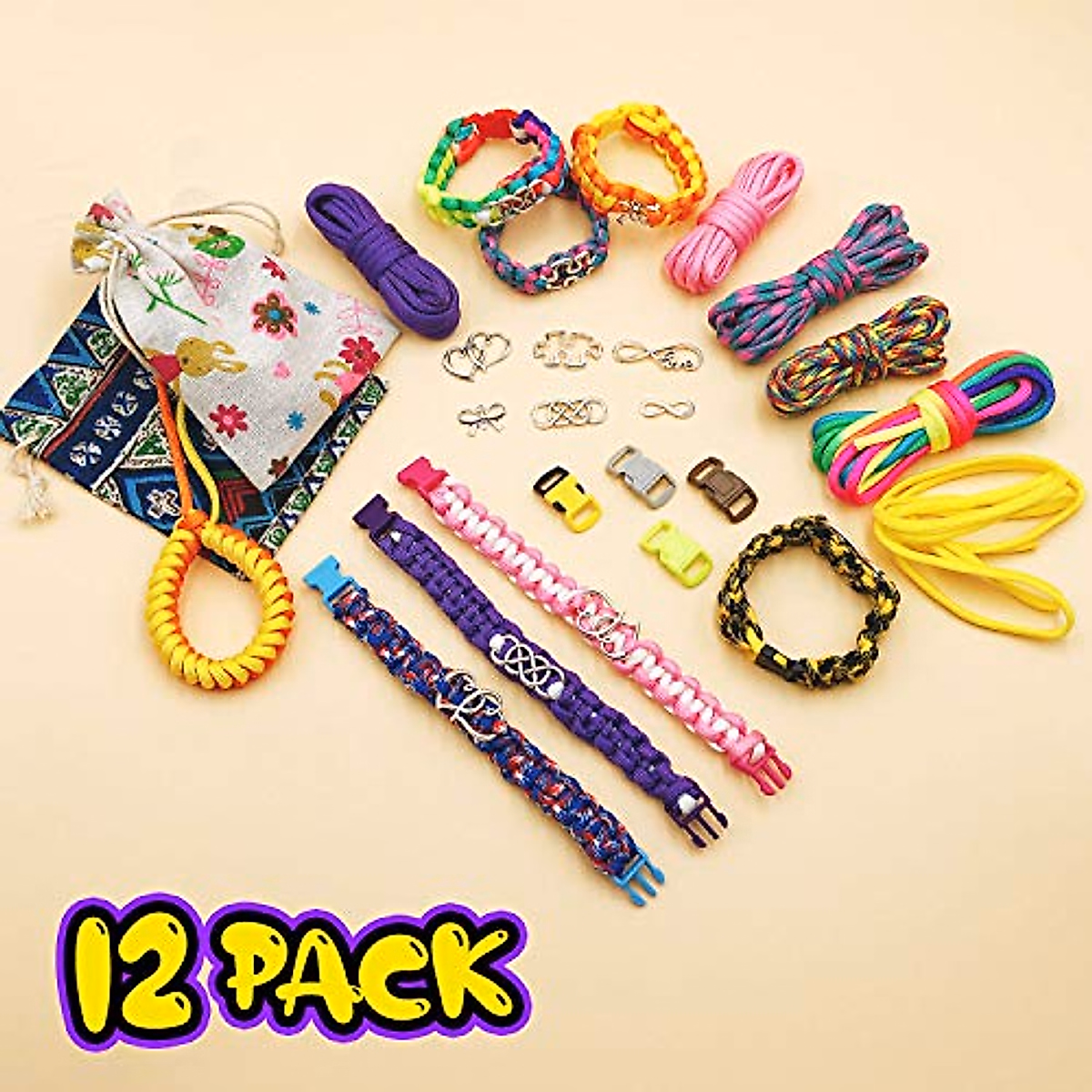 ccooly Paracord Friendship Bracelet Making Kit - Make Your Own Bracelet Kit with Charms for Boys and Girls - DIY Friendship Bracelets Set for Age 8-12 Years Old Kids, Crafts and Valentine's Day Gifts