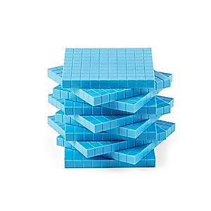 hand2mind Blue Plastic Base Ten Blocks Flats Set, Place Value Blocks, Counting Cubes for Kids Math, Base Ten Blocks Classroom Set, Math Blocks Kindergarten, Base 10 Math Manipulatives (Set of 10)