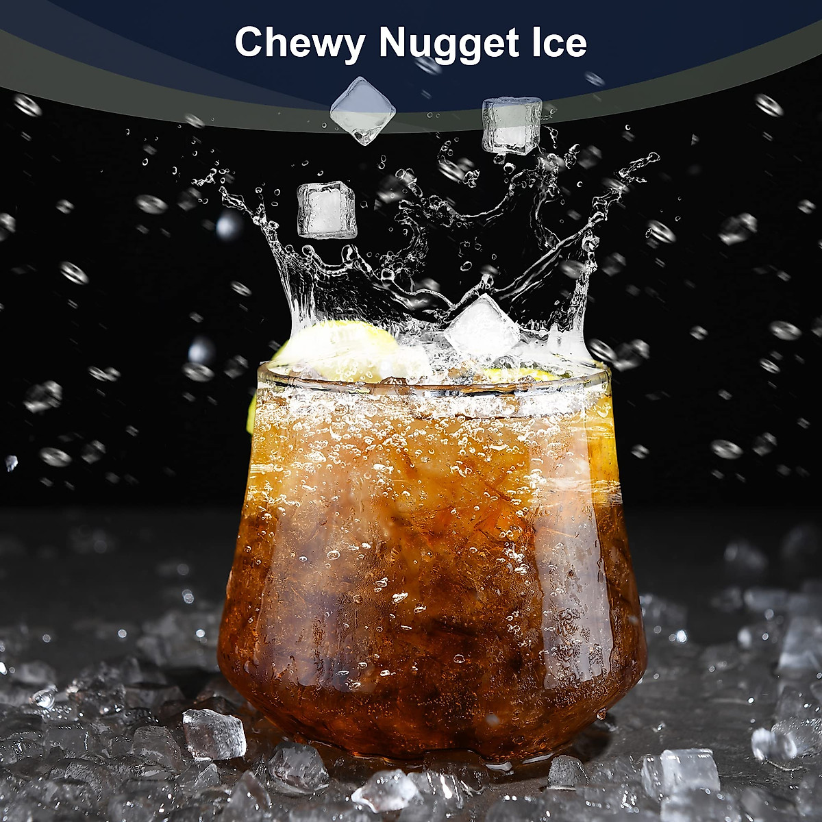 HUMHOLD Nugget Ice Maker Countertop, 33Lbs Chewable Pebble Ice Per Day, Auto Self Cleaning, Crunchy Pellet Ice Cubes Maker Machine, Portable Compact Design for RV/Home/Kitchen/Office