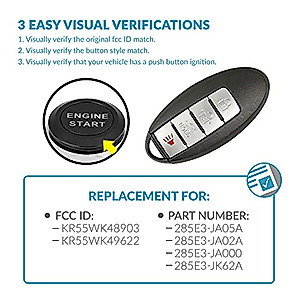 Keyless2Go Replacement for Proximity Smart Keyless Remote Fob for Nissan & Infiniti KR55WK48903 KR55WK49622 (2 Pack)