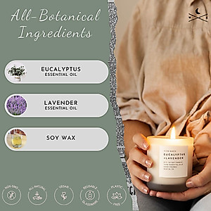 Eucalyptus + Lavender Candle - Essential Oils and 100% Pure Soy Wax Candle in a Reusable Frosted Glass Jar - A Unique and Mindful Scented Candle Hand-Poured in The USA (8 oz)