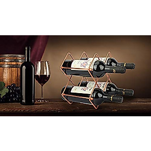 DreamiDeco Tabletop Wine Holder, Metal Countertop Wine Rack Freestanding, Hold 6 Wine Bottles,Perfect for Home Decor & Kitchen Storage, Bar, Wine Cellar, Cabinet, Pantry,Bar (Rose Gold, 2 Packs)