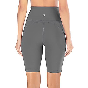 Ewedoos Biker Shorts Women Tummy Control Workout Shorts with 3 Pockets High Waisted Compression Gym Running Yoga Shorts Women Gray