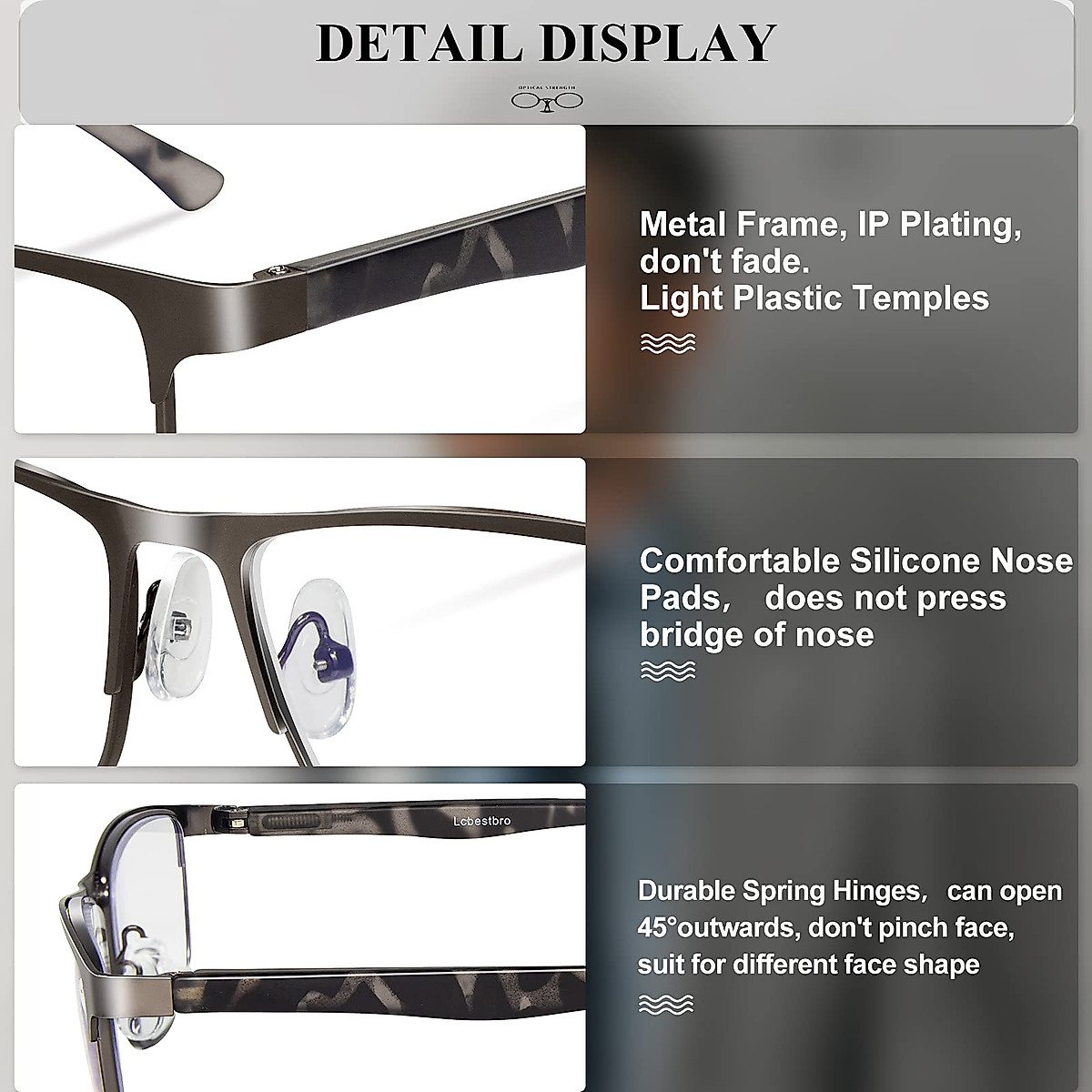 Lcbestbro 3 Pack Business Blue light Blocking Reading Glasses for Men, 2.0 Metal Readers