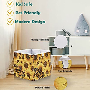 visesunny Closet Baskets Sunflower Butterfly Storage Bins Fabric Baskets for Organizing Shelves Foldable Storage Cube Bins for Clothes, Toys, Baby Toiletry, Office Supply