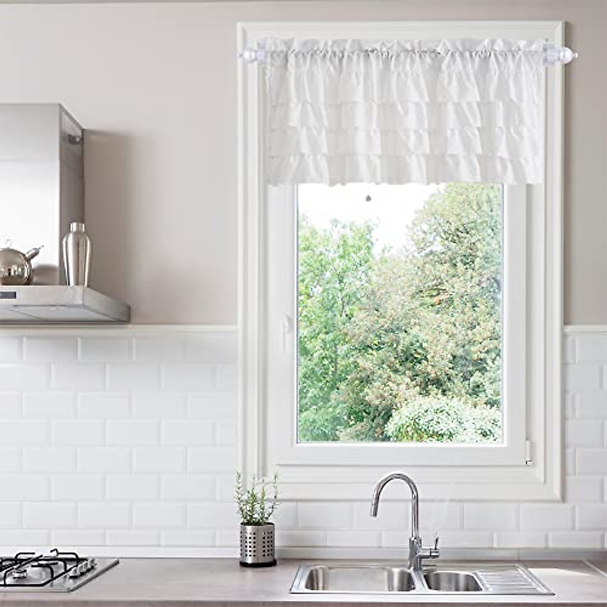 WestWeir White Ruffle Kitchen Valances for Windows- Valance Curtain for Living Room,Farmhouse Decor 50 w x 18 inch Length 1 Panel