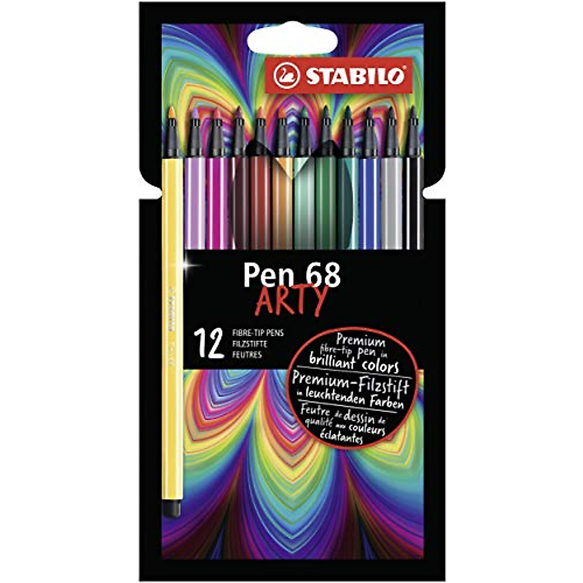 STABILO Premium Felt Tip Pen Pen 68 ARTY Wallet of 12 Assorted Colours