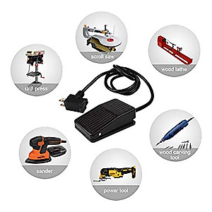 Foot Switch, Foot Operated Pedal Controller Power Switch  Woodworking Machine Control, 5-ft Cable with Piggyback Plug, Deadman Style