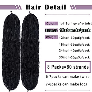 Springy Afro Twist Hair 8 Packs Marley Twist Braiding Hair Pre Separated Spring Twist Hair for Faux Locs Crochet Hair Kinky Twist for Braiding Synthetic Hair Extensions (1b#, 24inch(Pack of 8))