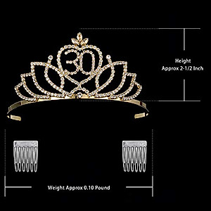YZHSTONE Women 30th Birthday Queen Tiaras Crown Gold Metal Rhinestone Crystal Birthday Tiaras Crowns