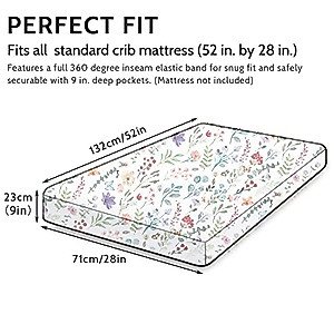 Baby Fitted Crib Sheet Soft and Breathable Polyester for Standard Crib and Toddler Mattresses, White Watercolor Floral, for Boys and Girls