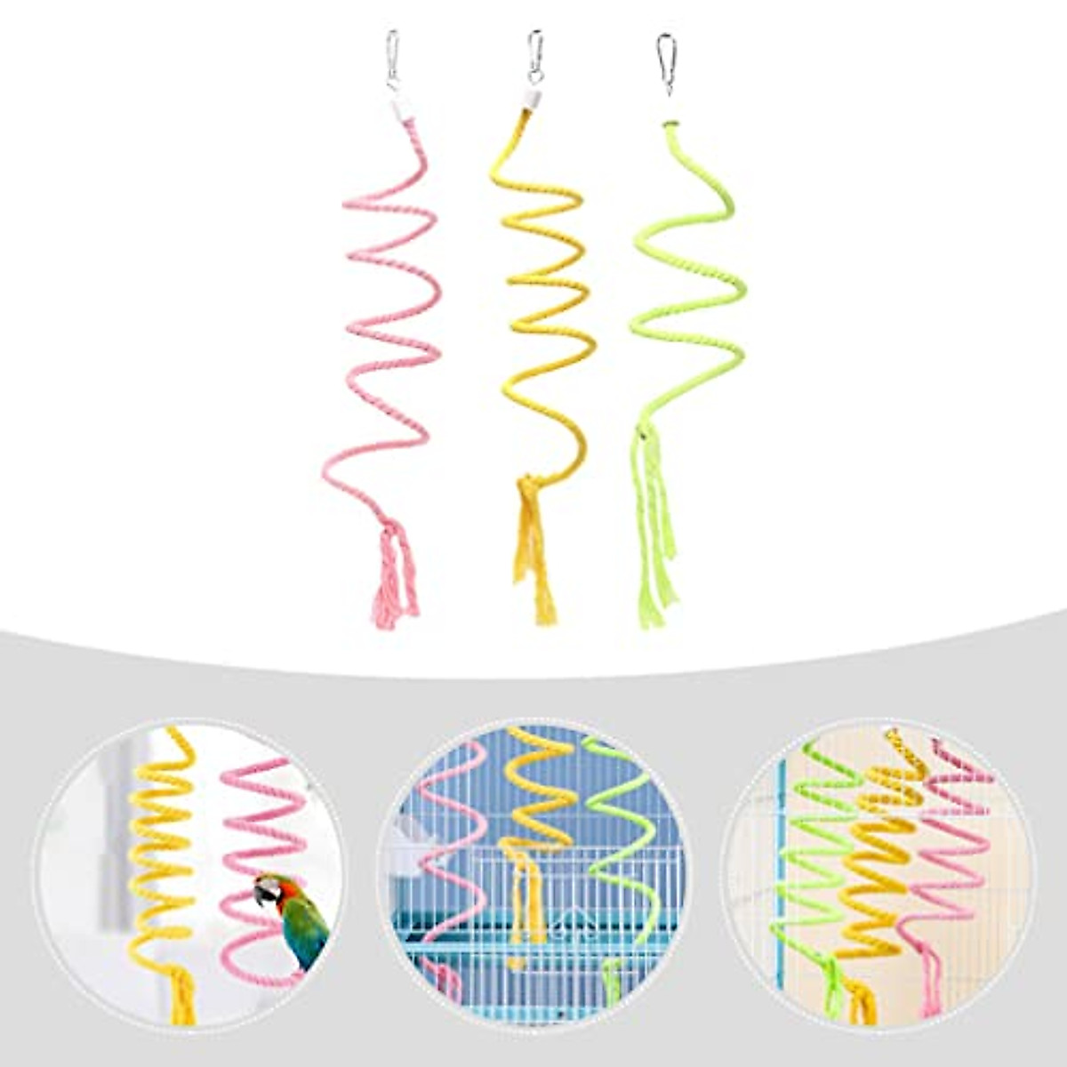 POPETPOP 3pcs Bird Rope Perch Spiral Parrots Climbing Rope Bird Swing Toy Standing Toys Bird Cage Accessories