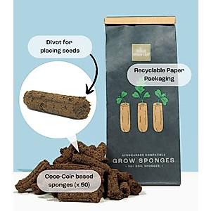 Hydroponics Sponge Grow Sponges [Pack of 50] – Organic, Sustainable, USA-Made AeroGarden Compatible Refill Sponges – 100% Coco Coir Seed Sponges – Garden Sponges with Seed Divots by Urban Leaf