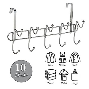Simplify 10 Hanging Hook, Good for Towels, Jackets & Accessories, Fits Standard Doors, Chrome