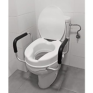 PEPE - Toilet Seat Riser with Handles, Toilet Seat Risers for Seniors, Toilet Riser with Handles, Raised Toilet Seat with Lid, Handicap Toilet Seat with Handles Over Toilet, White 4"